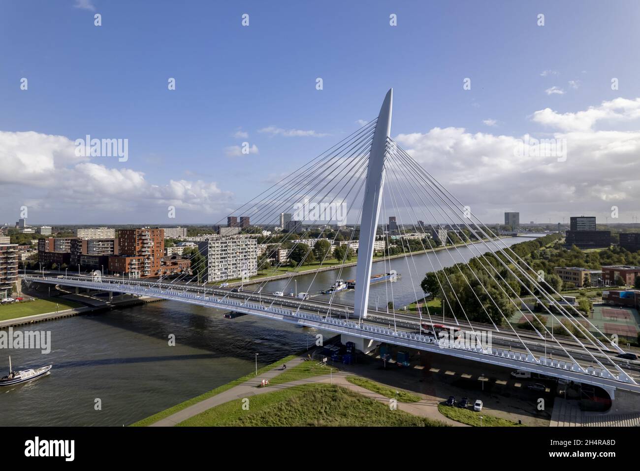Aerial of infrastructure and urban transportation in The Netherlands ...