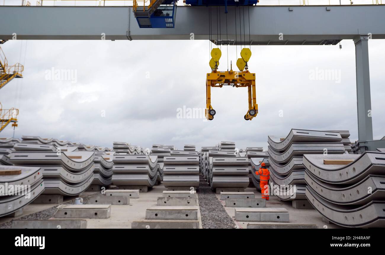 Concrete tunnel segments waiting to be taken into the tunnel at the ...