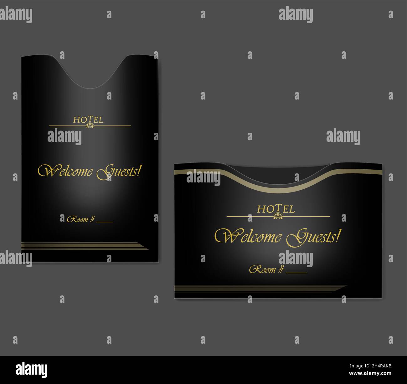 Black hotel key card holder set. Hospitality keycard sleeve ...