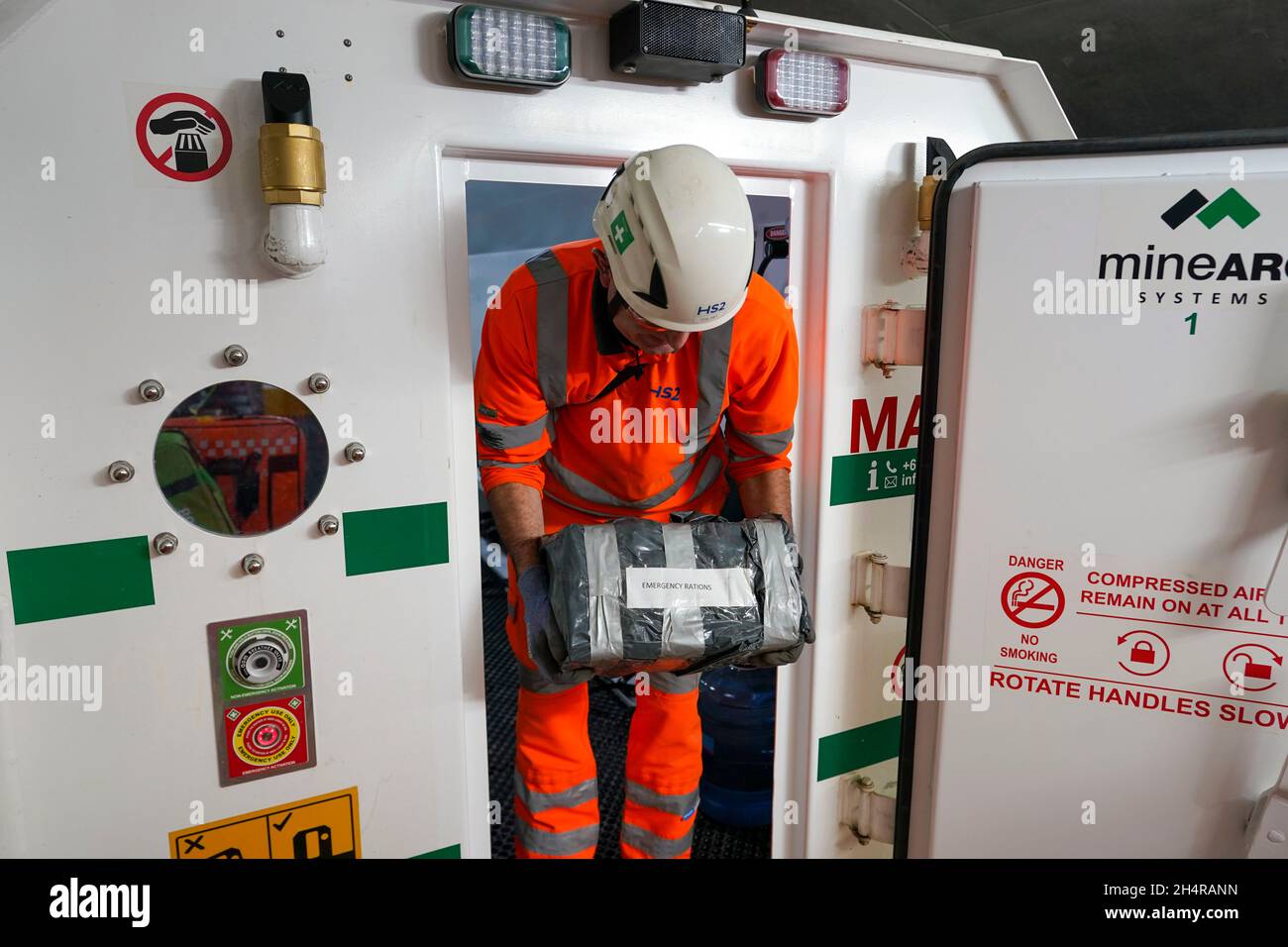 A worker in one of the two tunnels at the south portal HS2 align ...