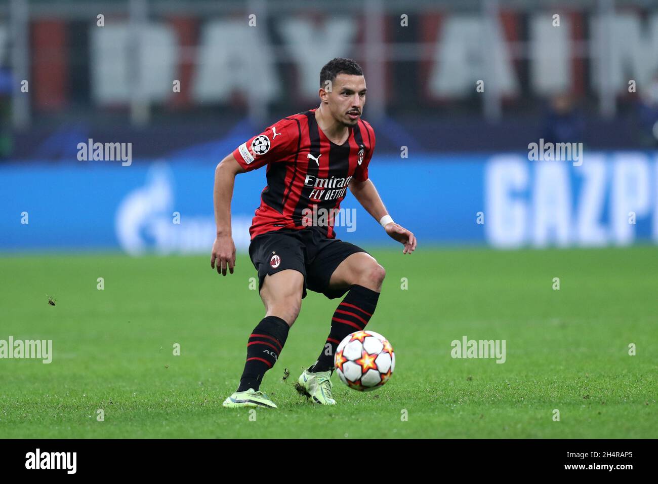 Ismael Bennacer of Ac Milan controls the ball during the Uefa Champions ...