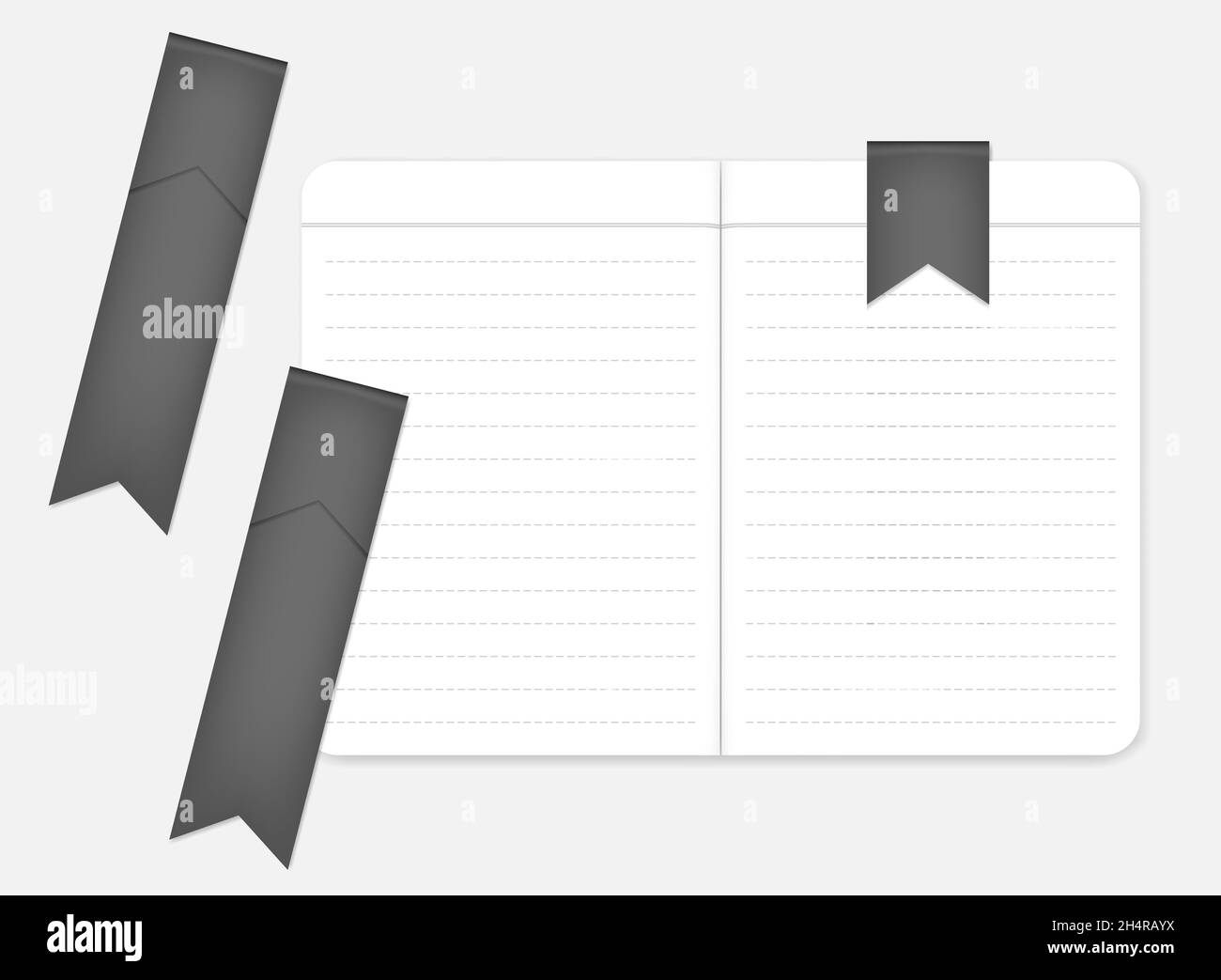 Flag shaped gray paper clip bookmark, vector mock-up. Folded ribbon ...