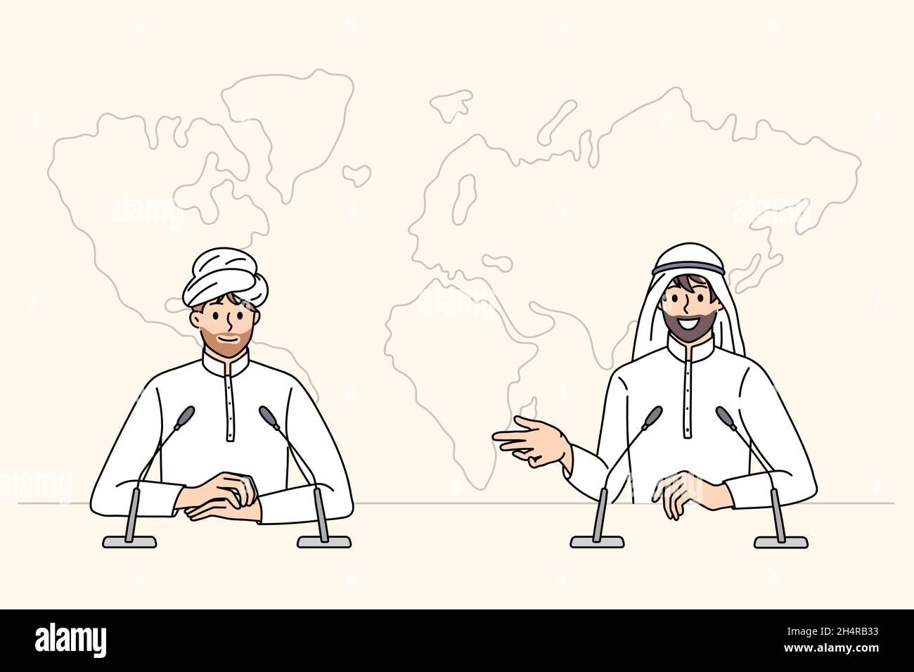 Press conference of arab businessmen concept. Two islam men partners ...