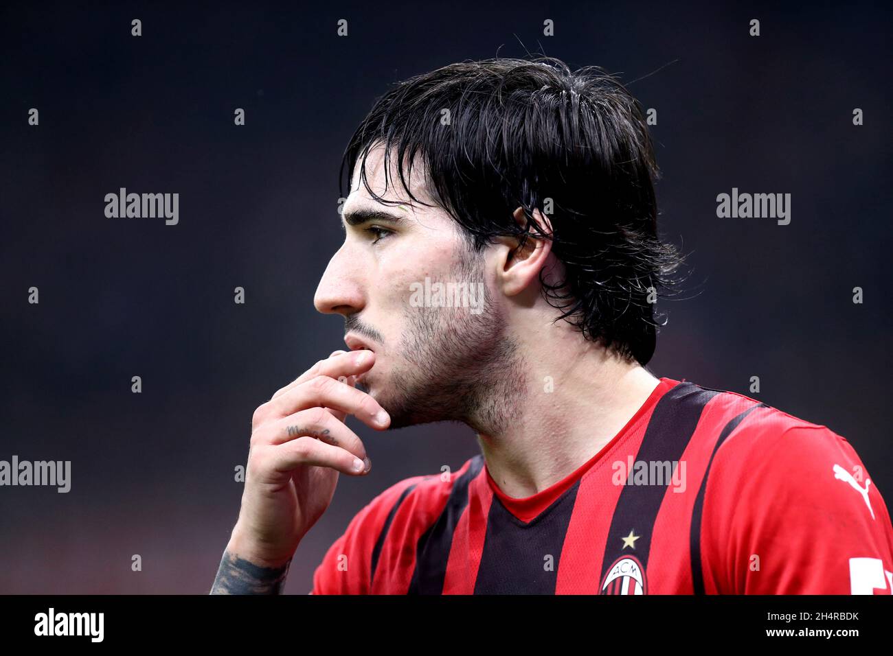 Sandro Tonali of Ac Milan looks on during the Uefa Champions League ...