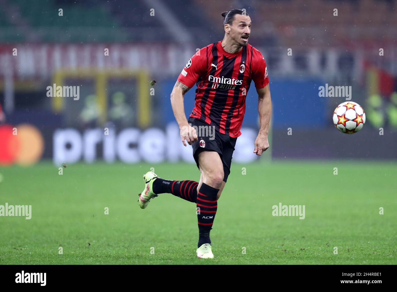 Zlatan Ibrahimovic of Ac Milan in action during the Uefa Champions ...