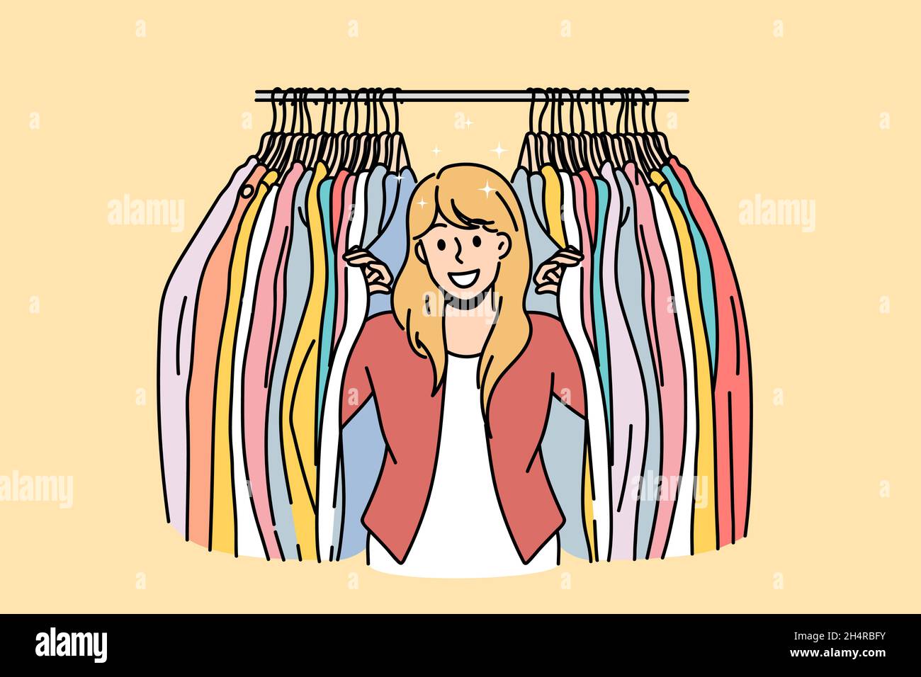 Clothes seller and fashion concept. Young smiling woman cartoon ...