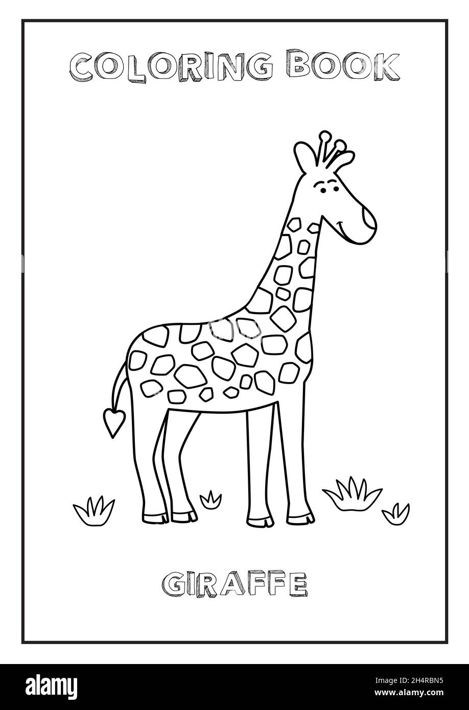 Coloring book Merry Christmas! with Giraffe with scarf for kids. Black ...
