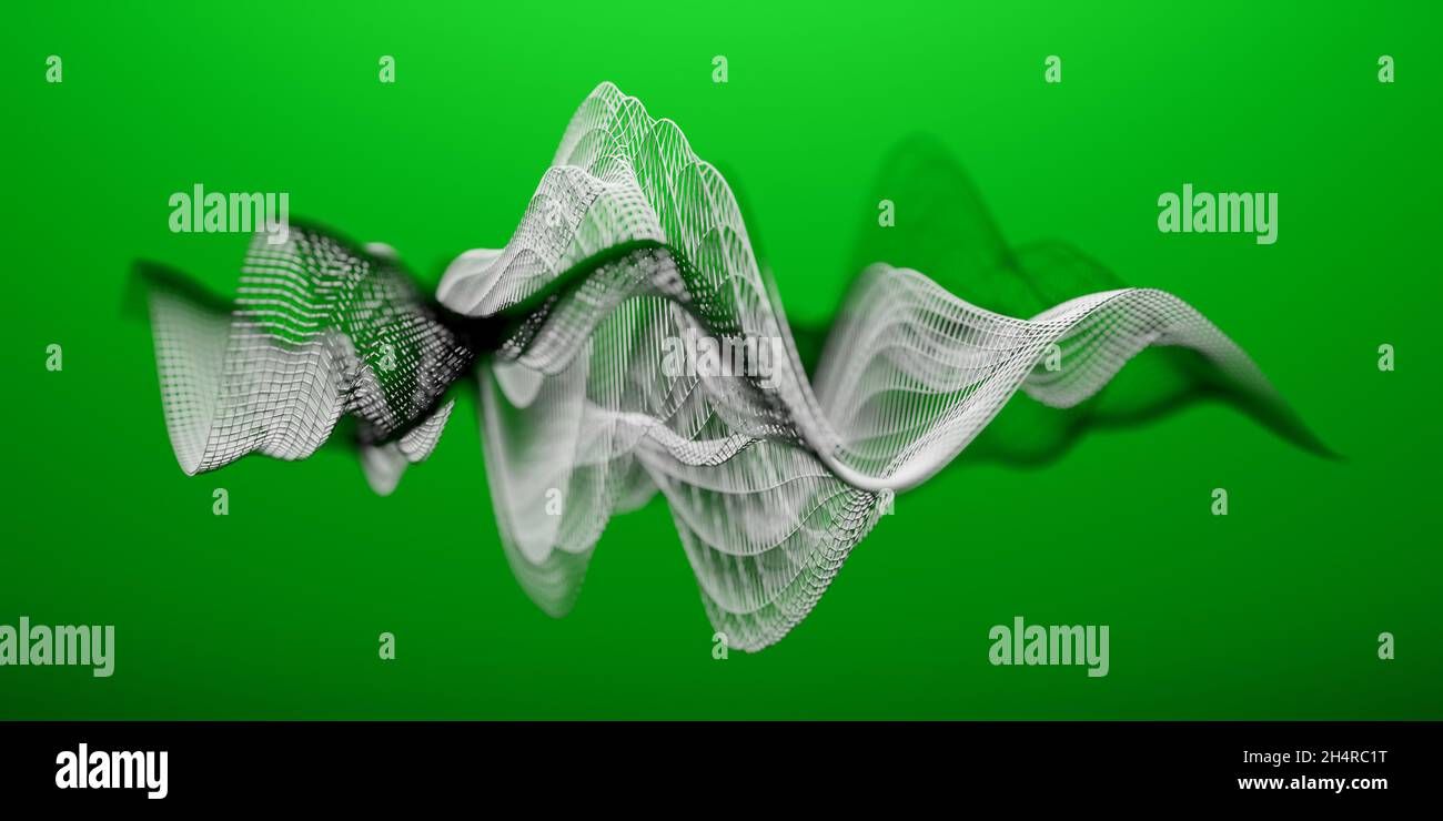 Floating Elegant Wireframe Wave Structure Abstract 3d Visualization Of Audio Sound Waves With