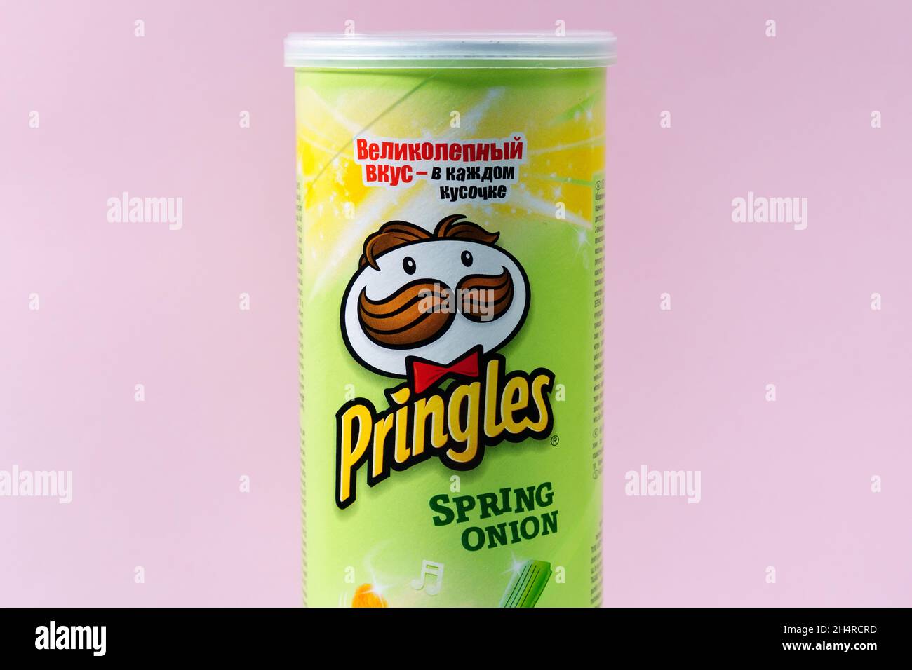 Tyumen, Russia-October 15, 2021: Pringles chips spring onion. Owned by ...