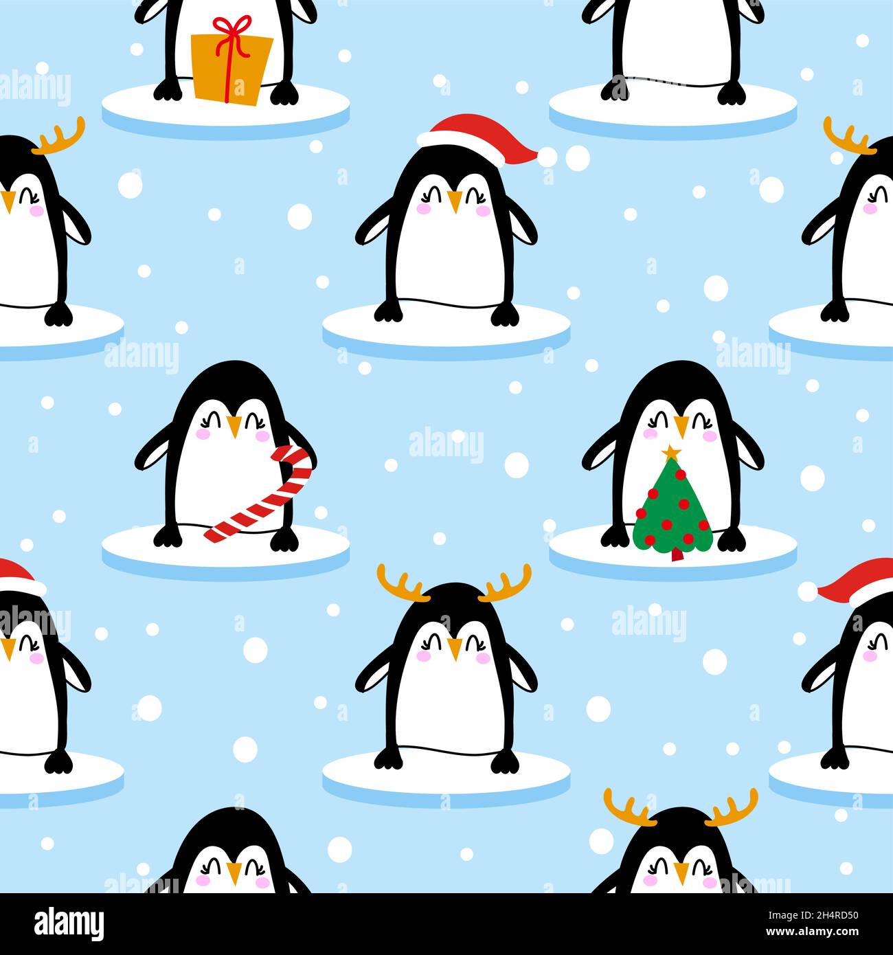Penguin pattern design with several penguins - funny hand drawn doodle ...