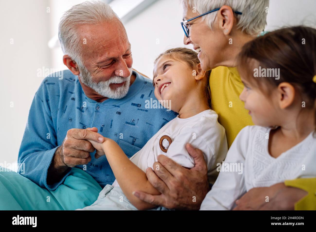 Happy children having fun and love with their grandparents together ...