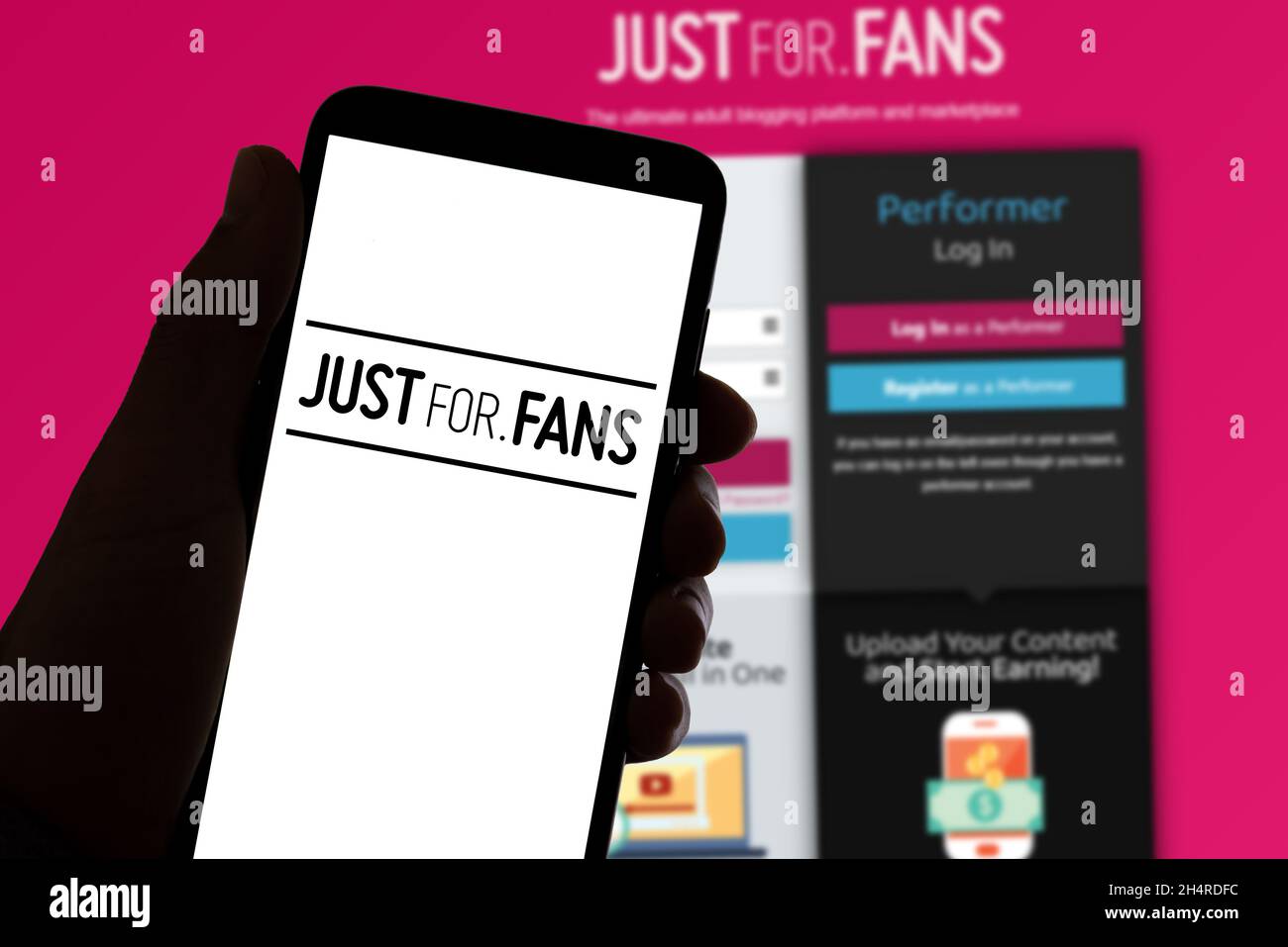 In this photo illustration the logo of the social network JustForFans ...