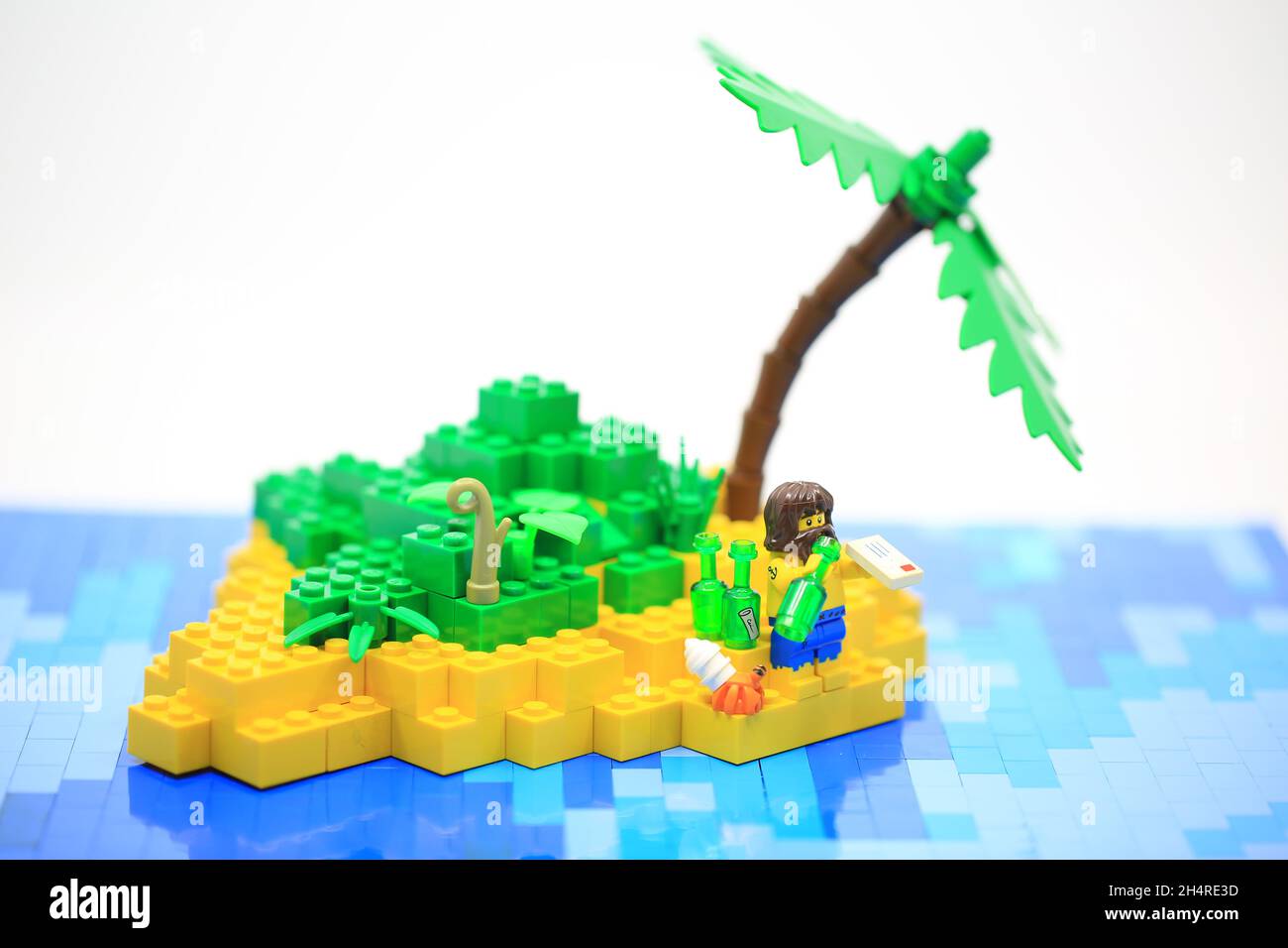 the sailor need help on the island after shipwreck. Lego Stock Photo ...