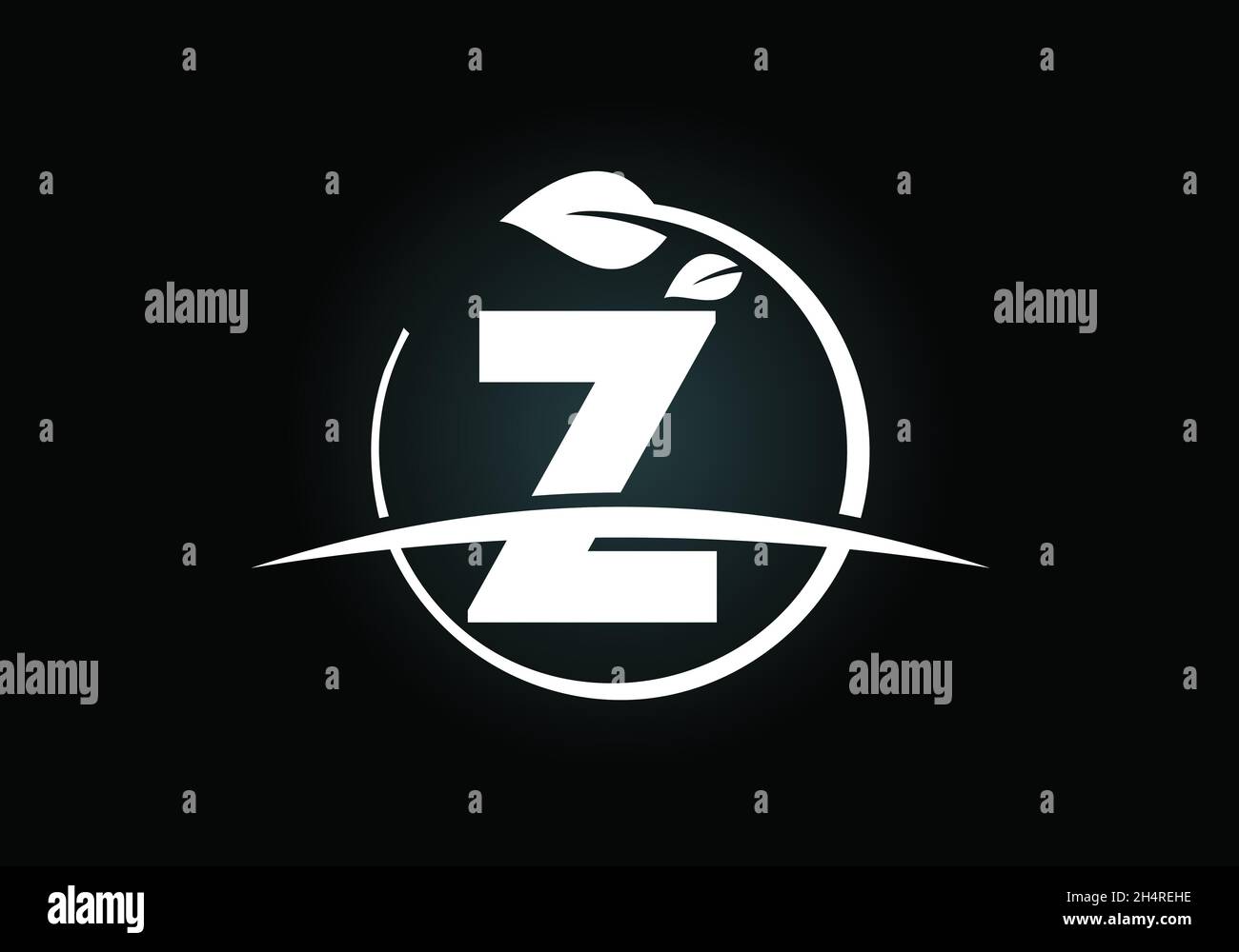 Initial Z monogram alphabet with circle leaf and swoosh. Eco-friendly ...