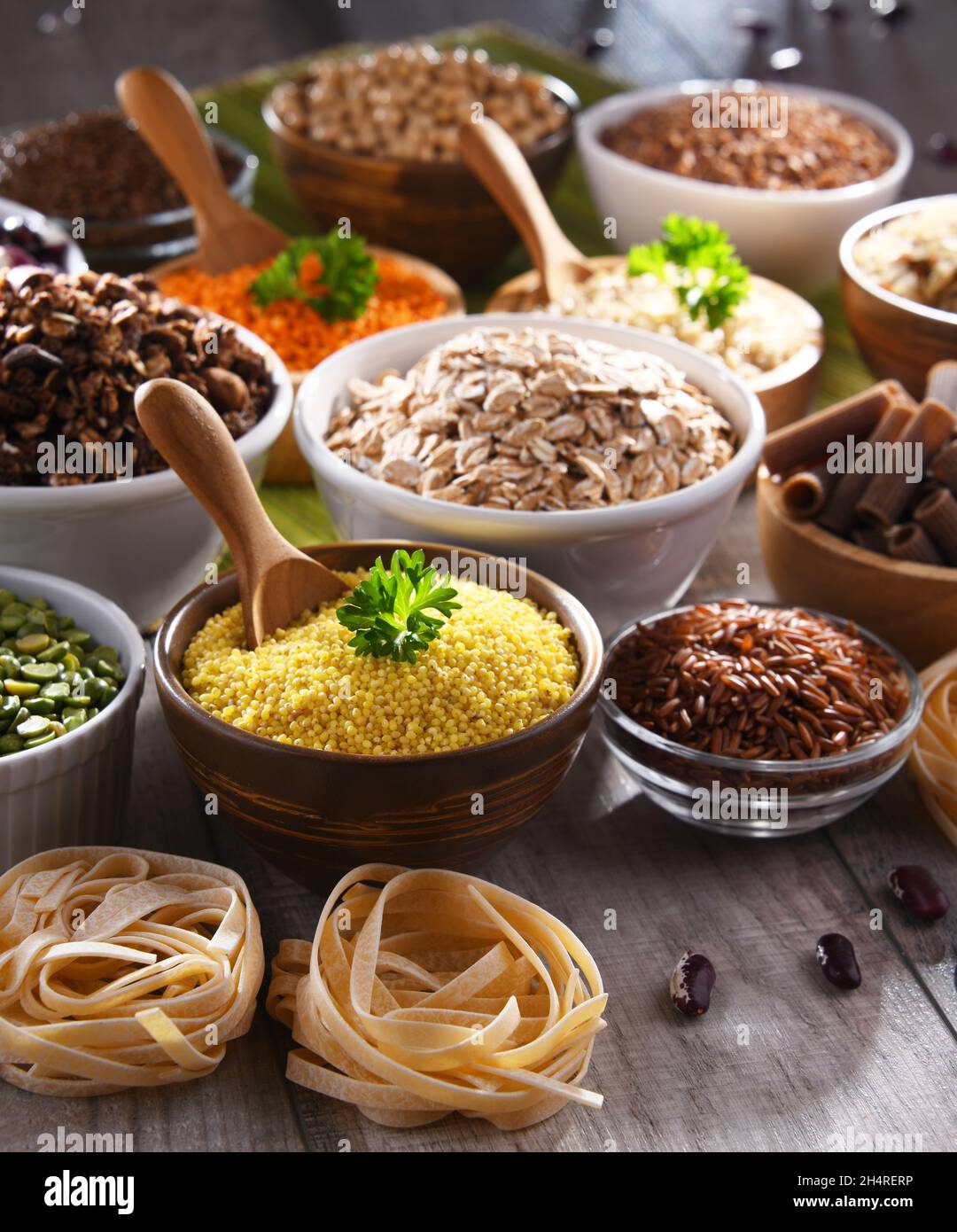 Composition with different kinds of dry food products Stock Photo - Alamy