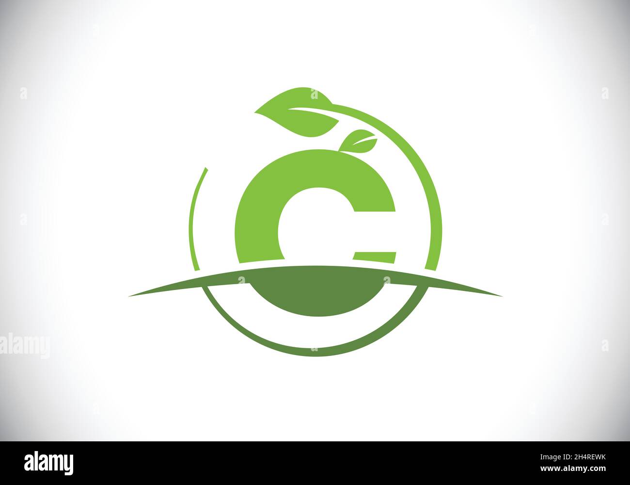 Initial C monogram alphabet with circle leaf and swoosh. Eco-friendly ...
