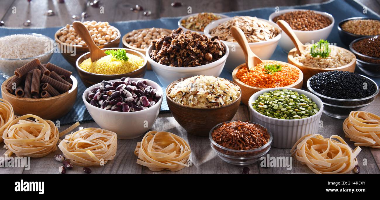 Composition with different kinds of dry food products Stock Photo - Alamy