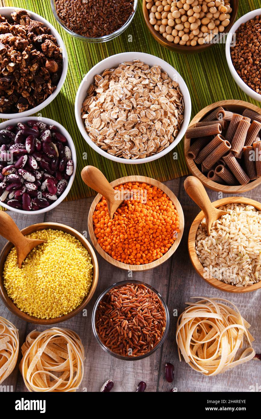 Composition with different kinds of dry food products Stock Photo - Alamy