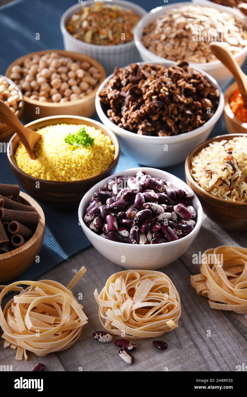 Composition with different kinds of dry food products Stock Photo - Alamy