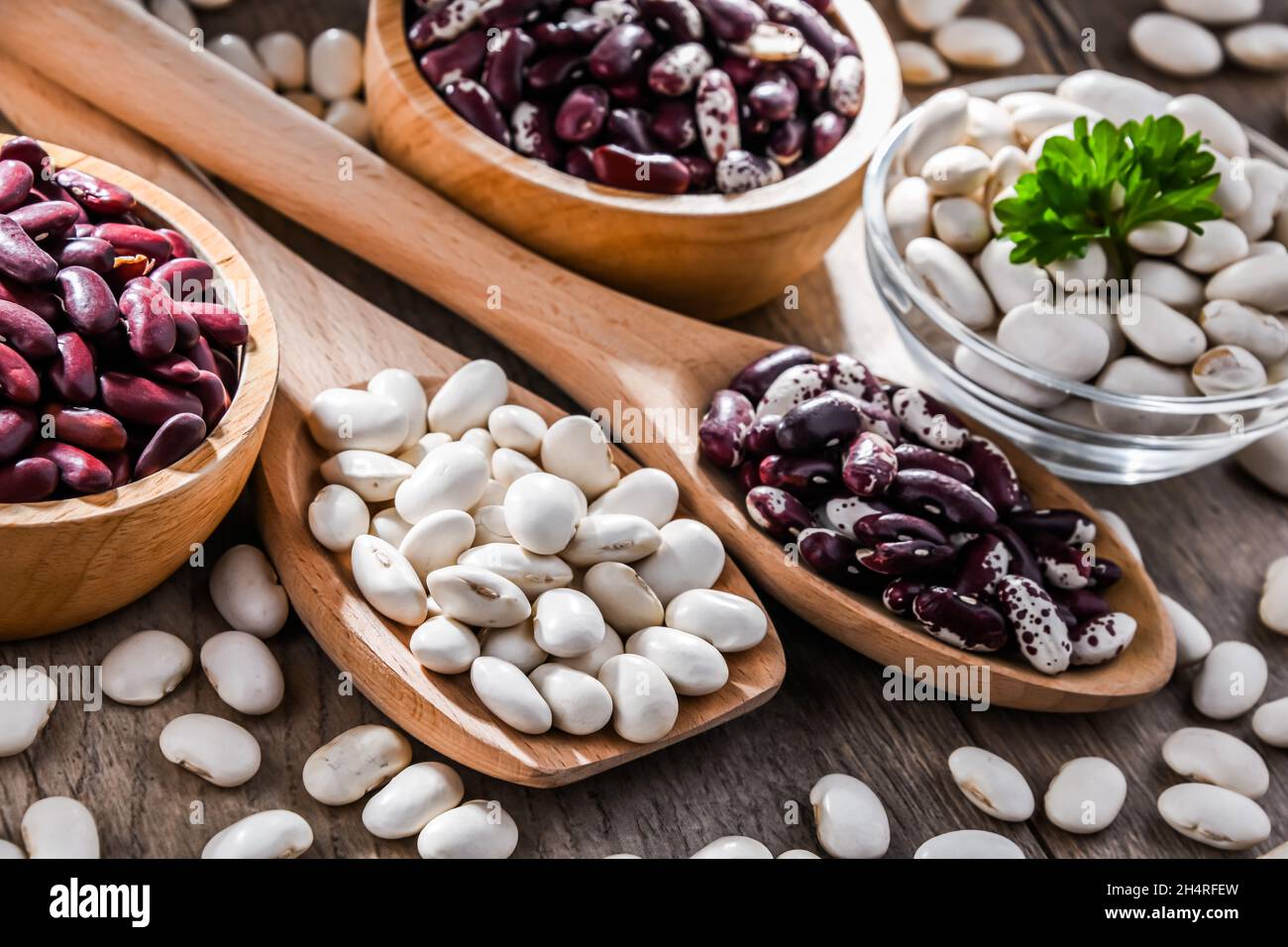 Composition with dried beans on the table Stock Photo - Alamy