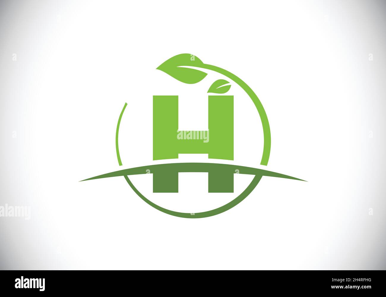 Initial H monogram alphabet with circle leaf and swoosh. Eco-friendly ...