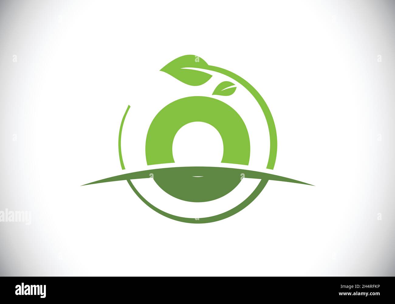 Initial O monogram alphabet with circle leaf and swoosh. Eco-friendly ...