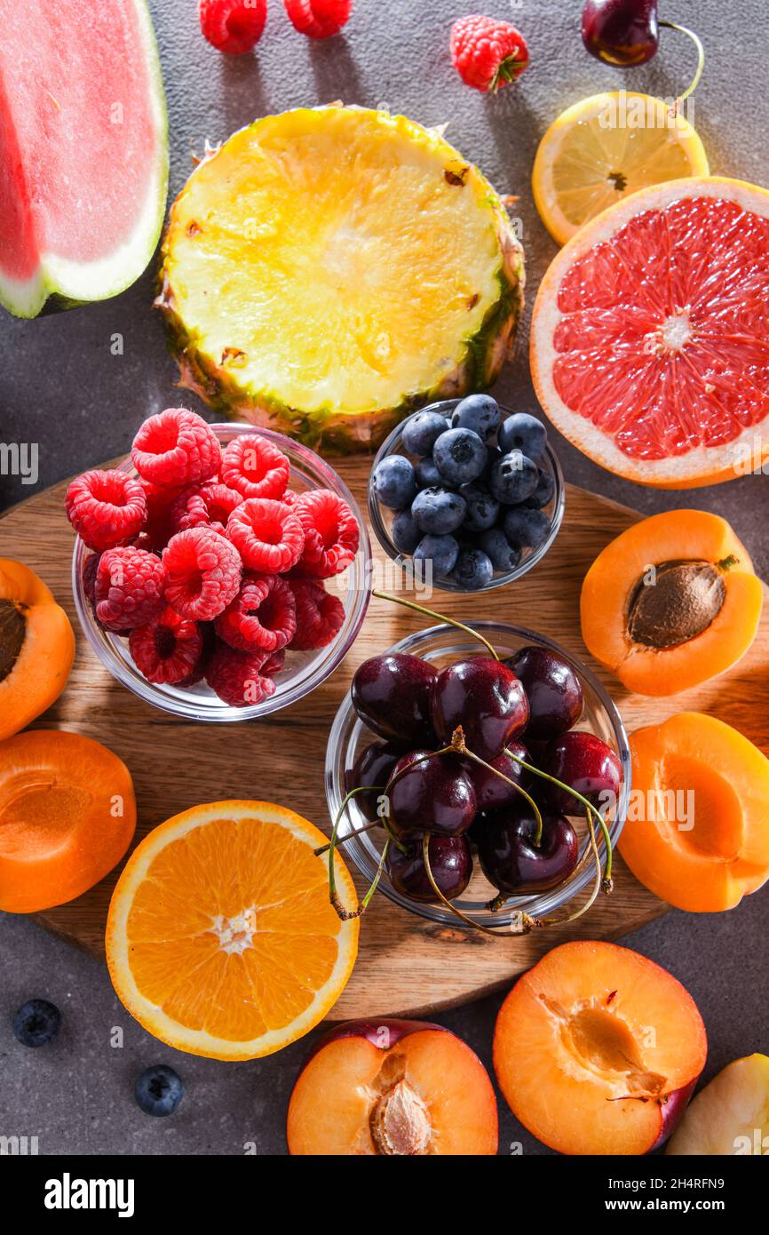 Composition with a variety of fresh culinary fruits Stock Photo - Alamy