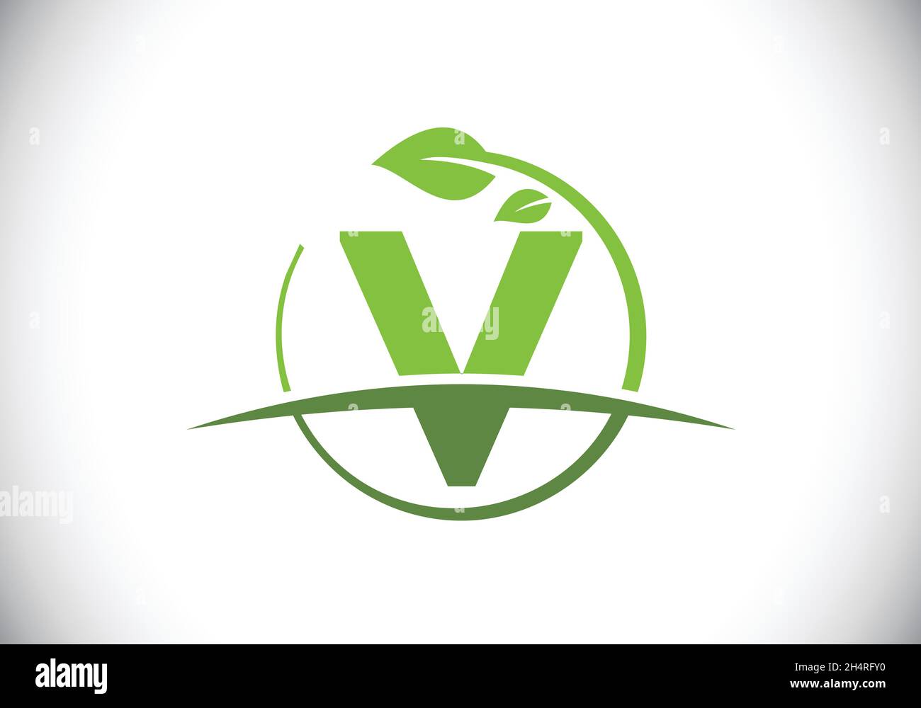 Initial V monogram alphabet with circle leaf and swoosh. Eco-friendly ...