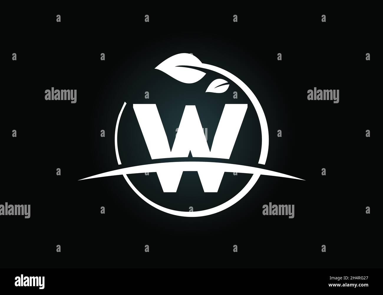 Initial W monogram alphabet with circle leaf and swoosh. Eco-friendly ...