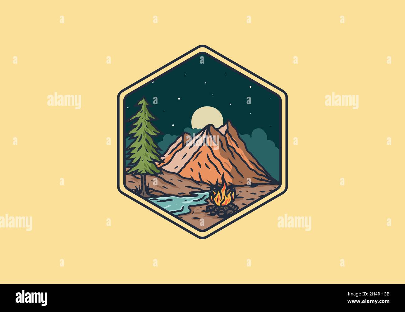 River and mountain illustration drawing design Stock Vector Image & Art ...