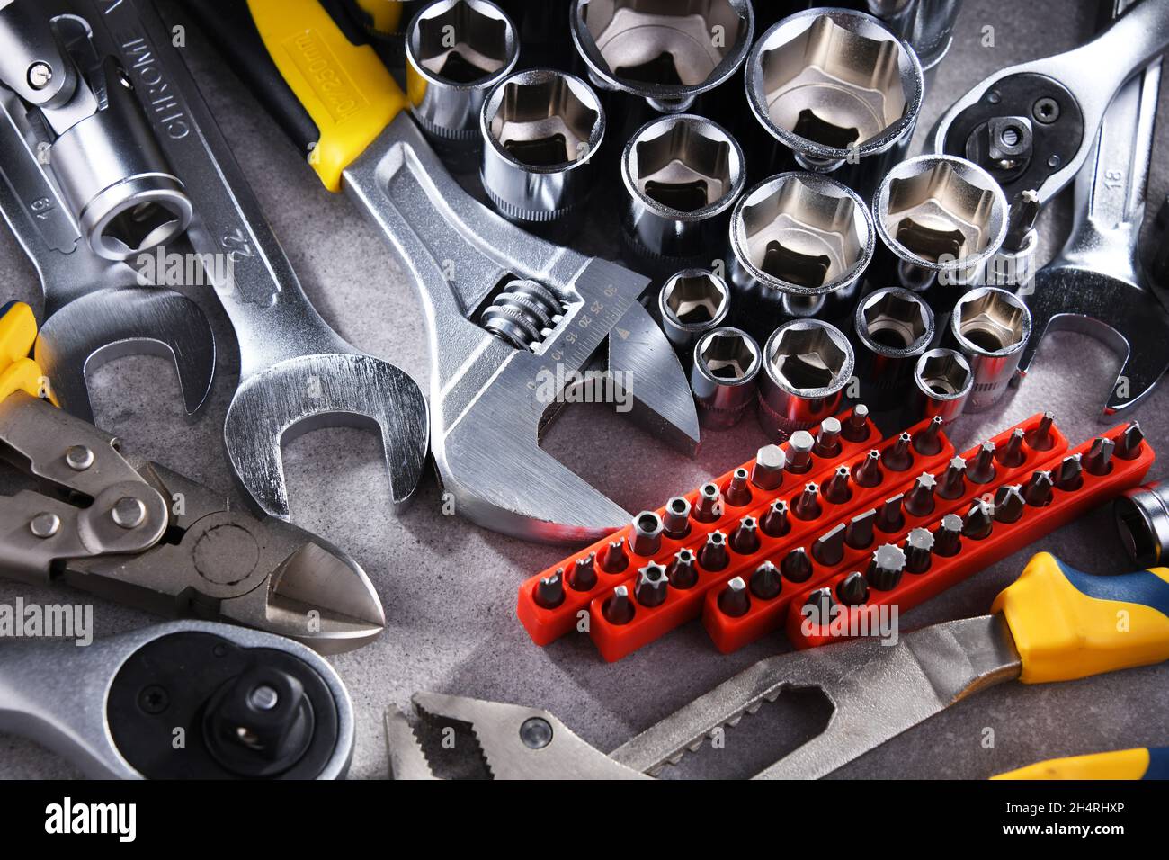 Composition with a variety of metal tools Stock Photo - Alamy