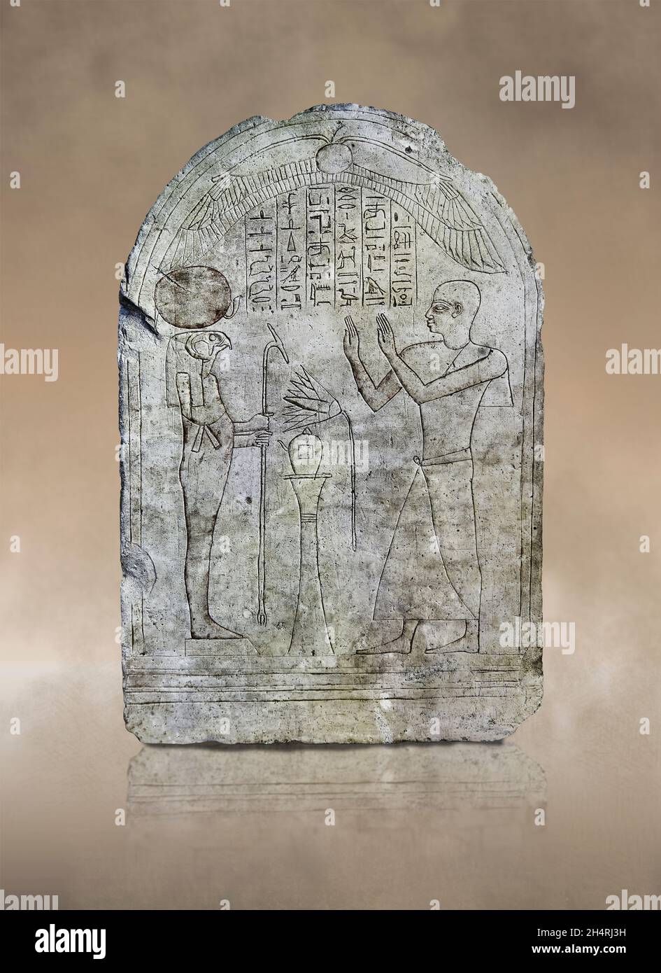 Ancient Egyptian stele of Irtyrtcha worshiping Re Horakhty, 7th cent BC ...