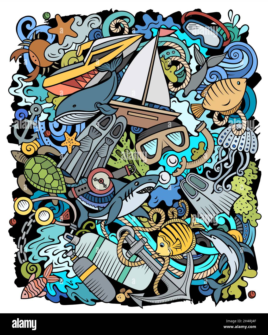 Diving cartoon vector doodles illustration. Dive poster design. Water ...