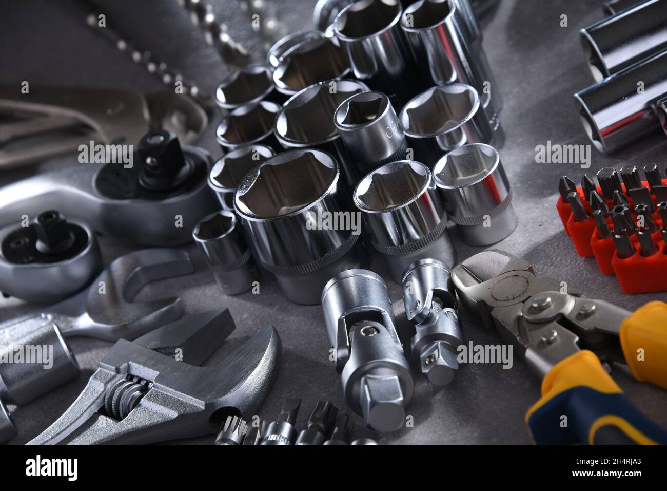 Composition with a variety of metal tools Stock Photo - Alamy