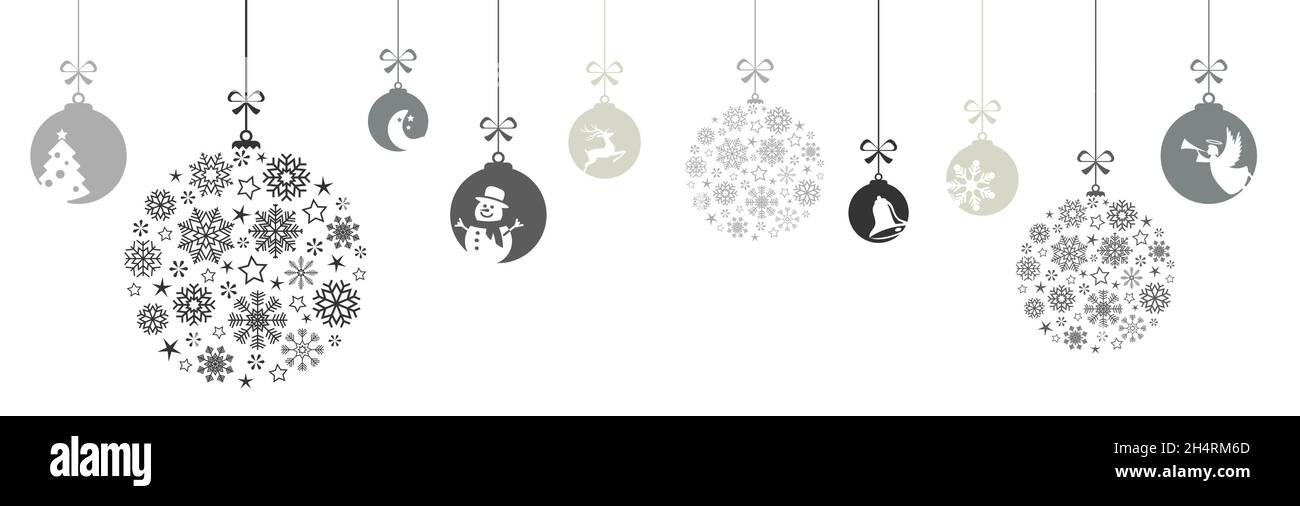 hanging baubles colored silver with different abstract icons for ...