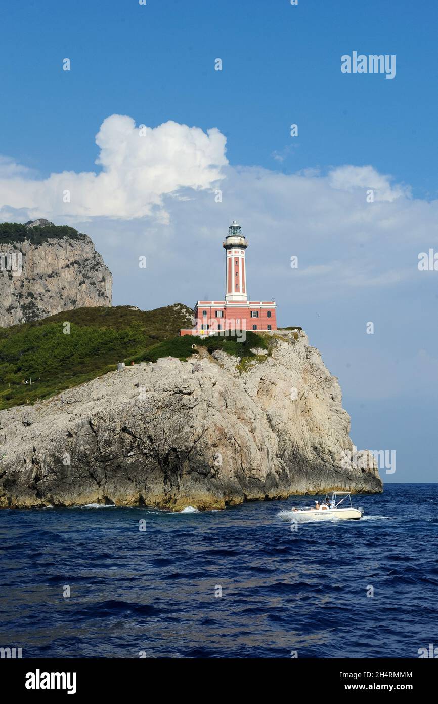 The lighthouse of Punta Carena on the island of Capri, Gulf of Naples ...