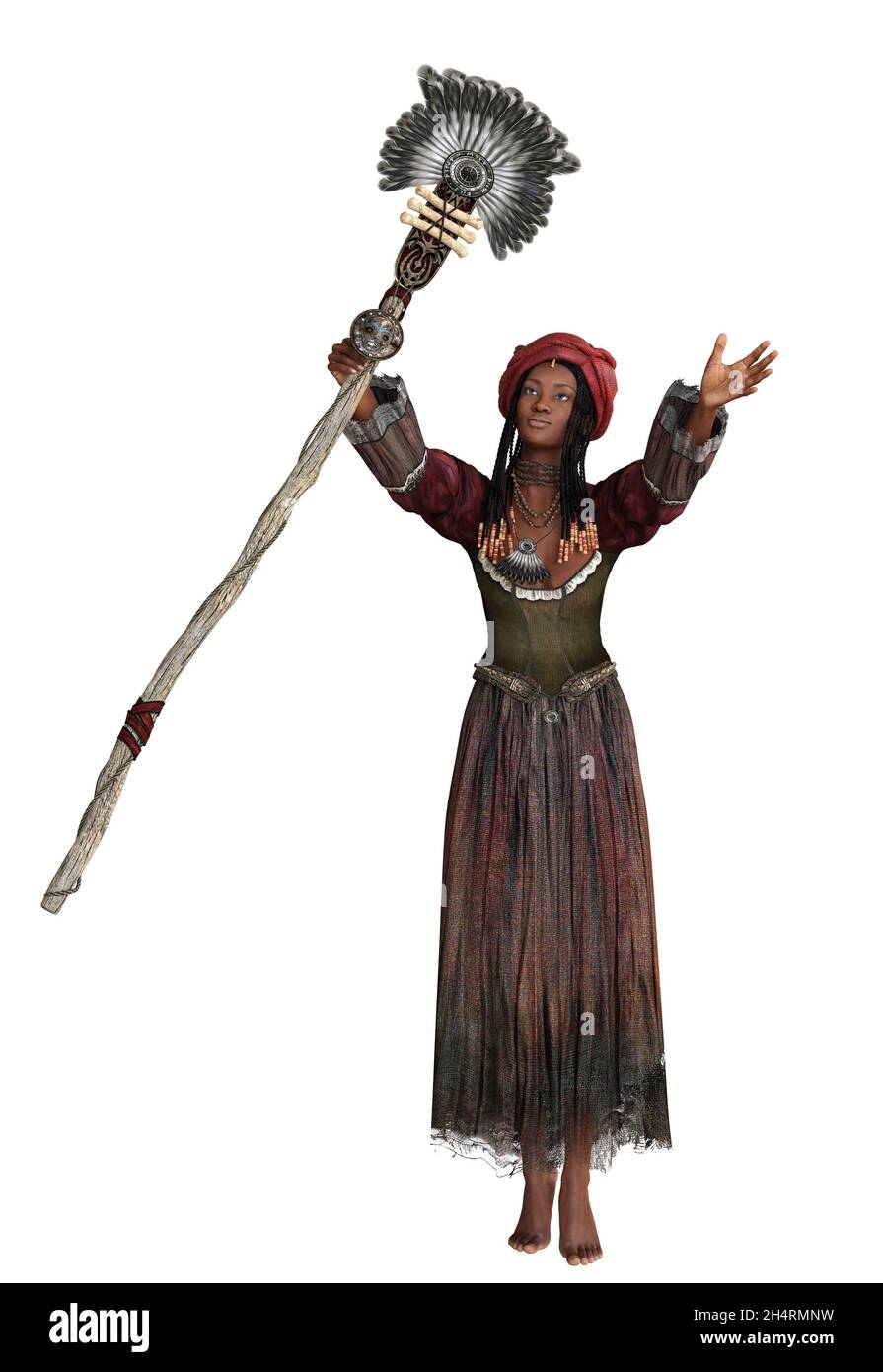 Digitally rendered African witch, voodoo shaman woman, 3D Illustration ...