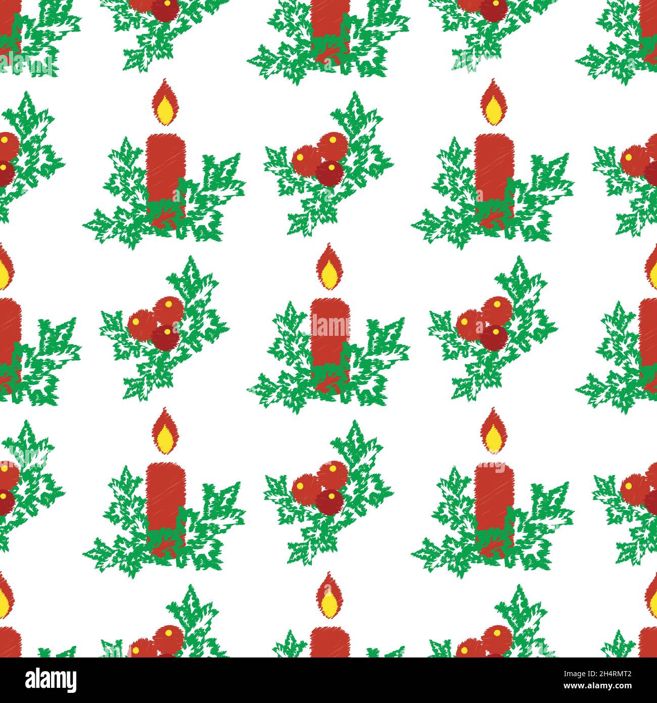 Christmas holidays candles, berries, holly seamless vector pattern ...