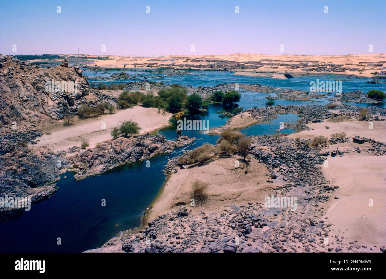 Africa, Egypt 1976.The first River Nile cataract at Aswan. Looking ...