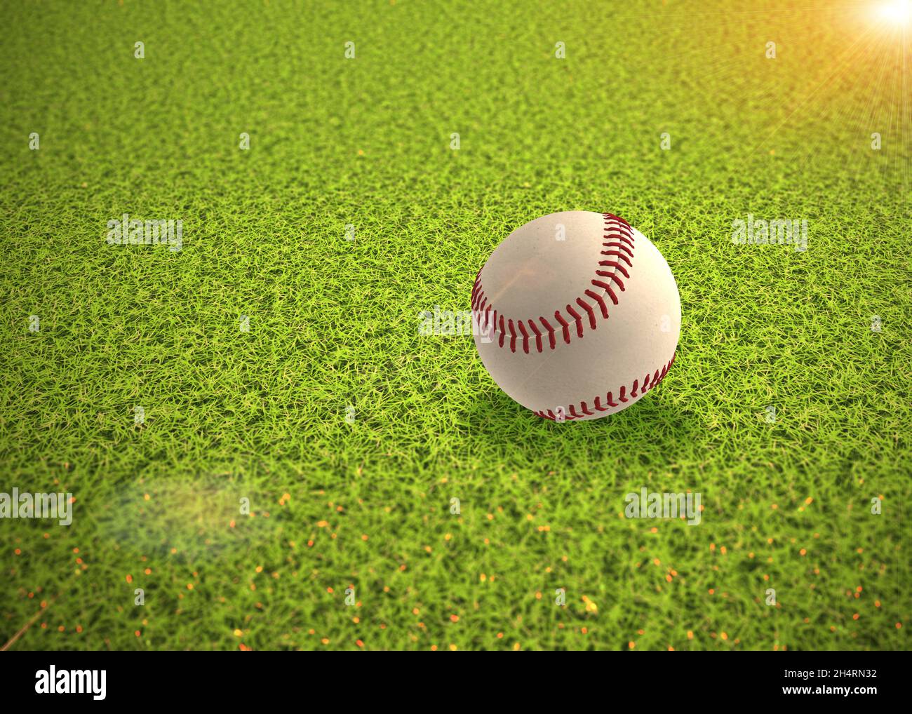Digitally rendered baseball or softball ball on the green grass ...