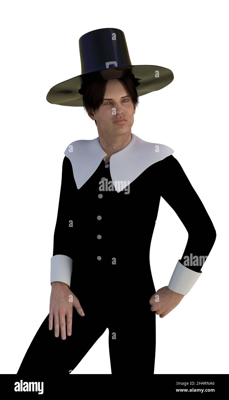 Digitally rendered man wear old pilgrim costume, 3D Illustration Stock ...