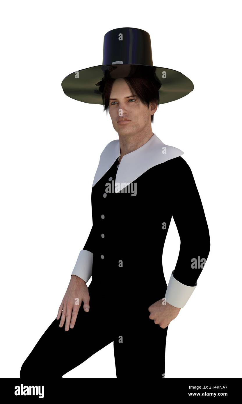 Digitally rendered man wear old pilgrim costume, 3D Illustration Stock ...