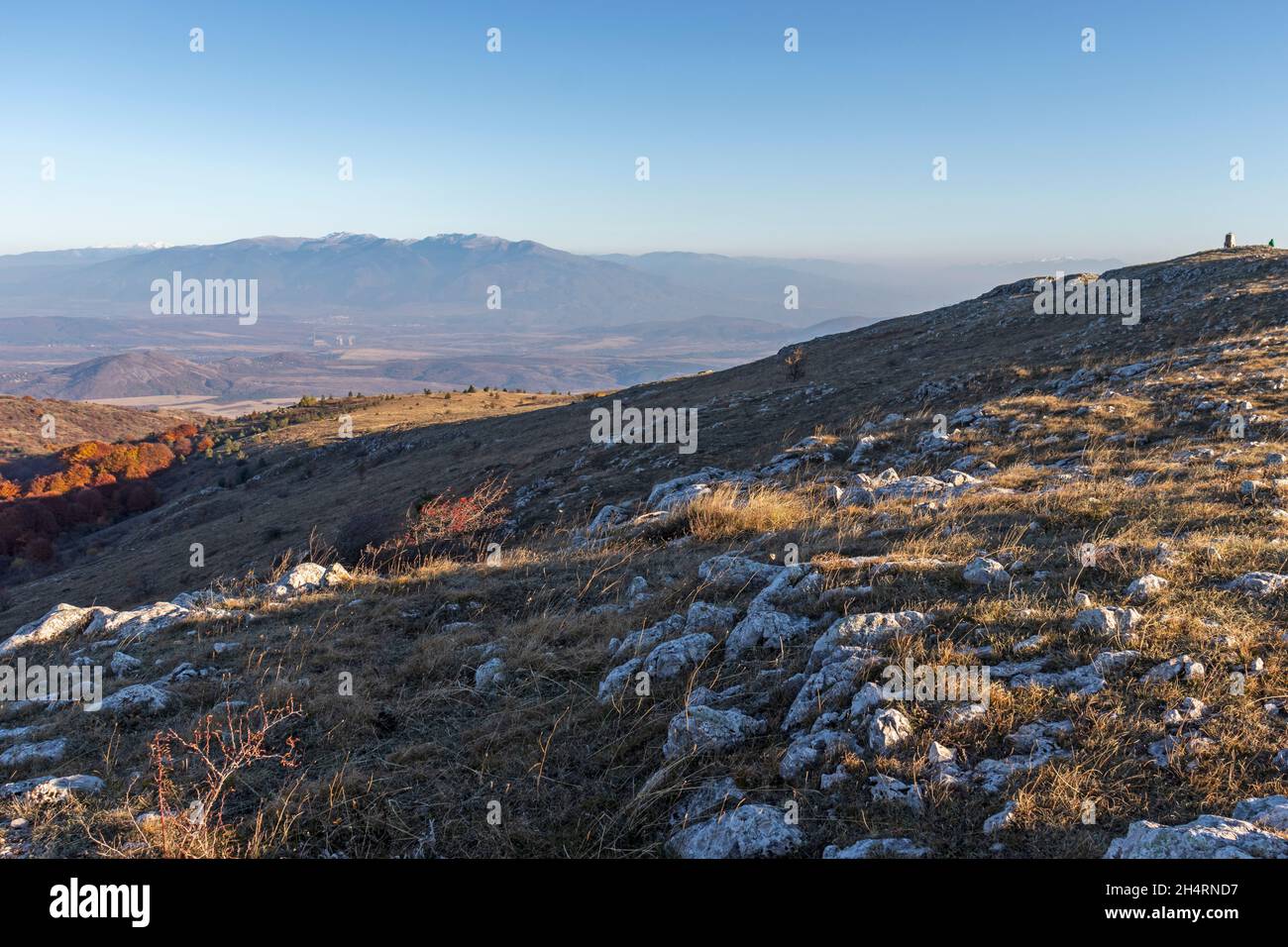 Autumn sunset view of Konyavska mountain near Viden Peak, Kyustendil ...