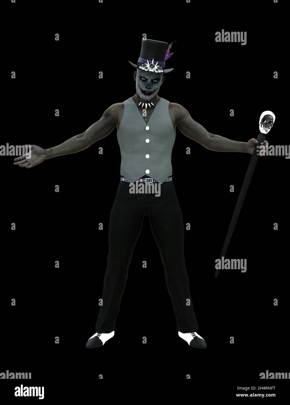 Man with spooky Halloween makeup, voodoo shaman, 3d illustration Stock ...