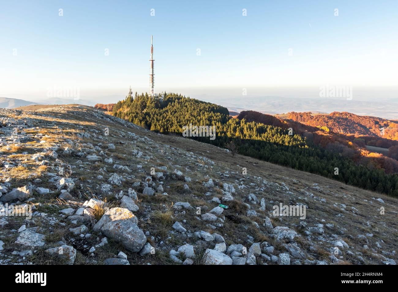 Autumn sunset view of Konyavska mountain near Viden Peak, Kyustendil ...