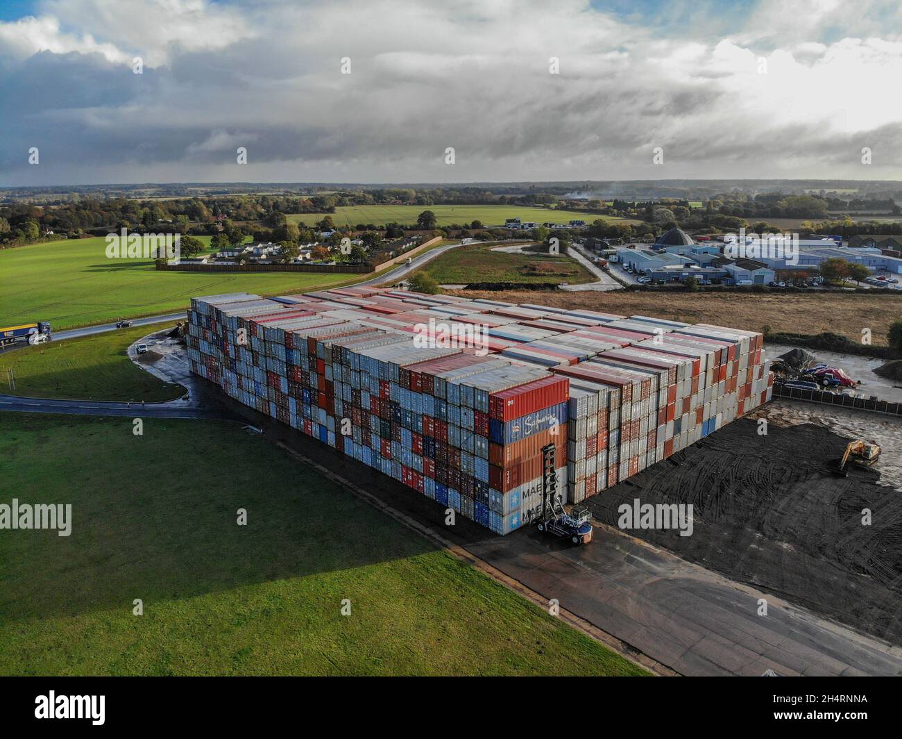 Shipping containers being stored away from the Felixstowe Docks in Eye ...