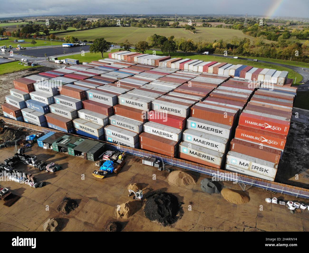 Shipping containers being stored away from the Felixstowe Docks in Eye ...