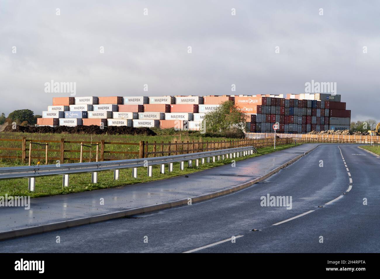 Large stack of shipping containers being stored off dock in Eye ...