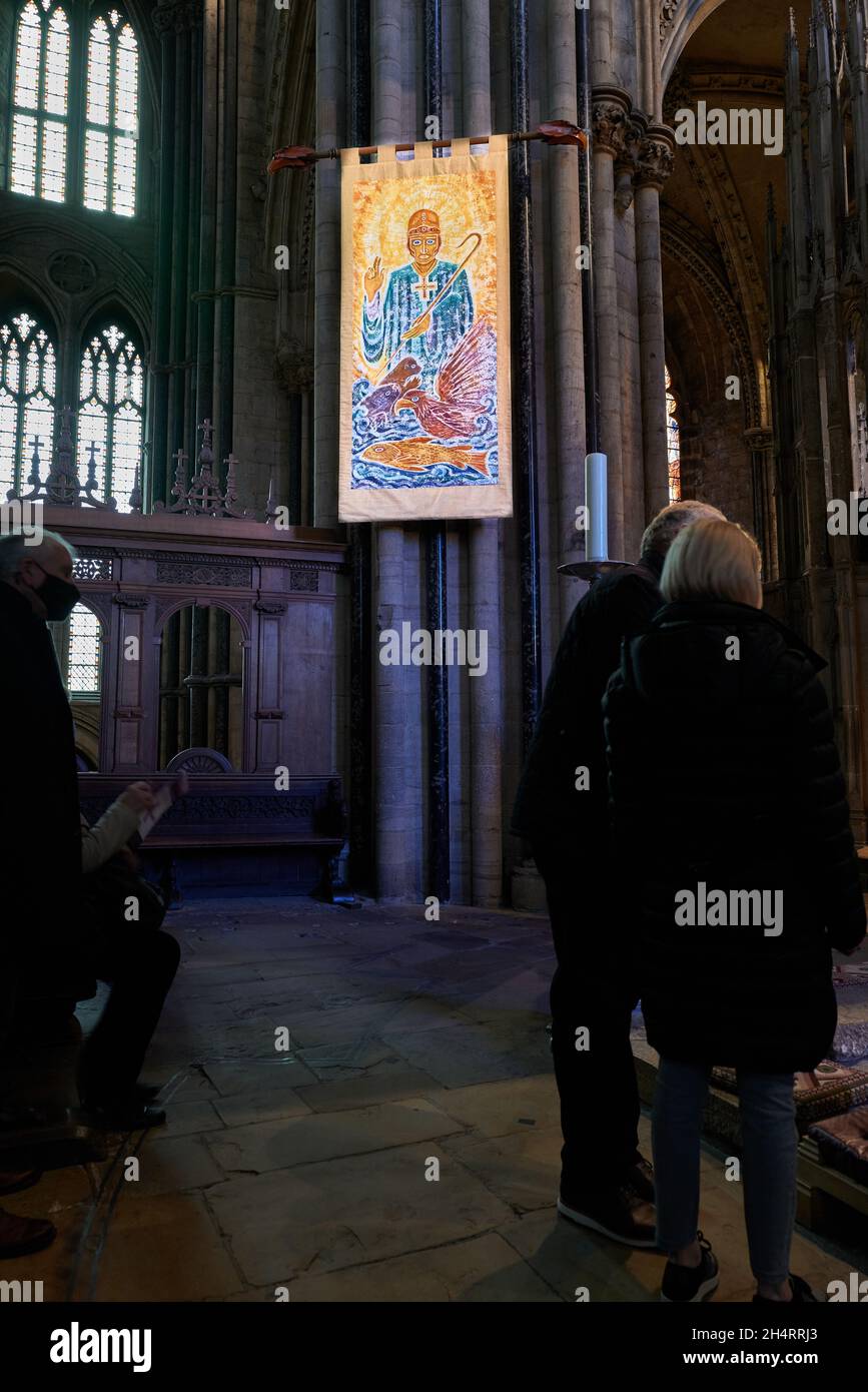 Banner in the feretory of St Cuthbert at Durham cathedral, England ...