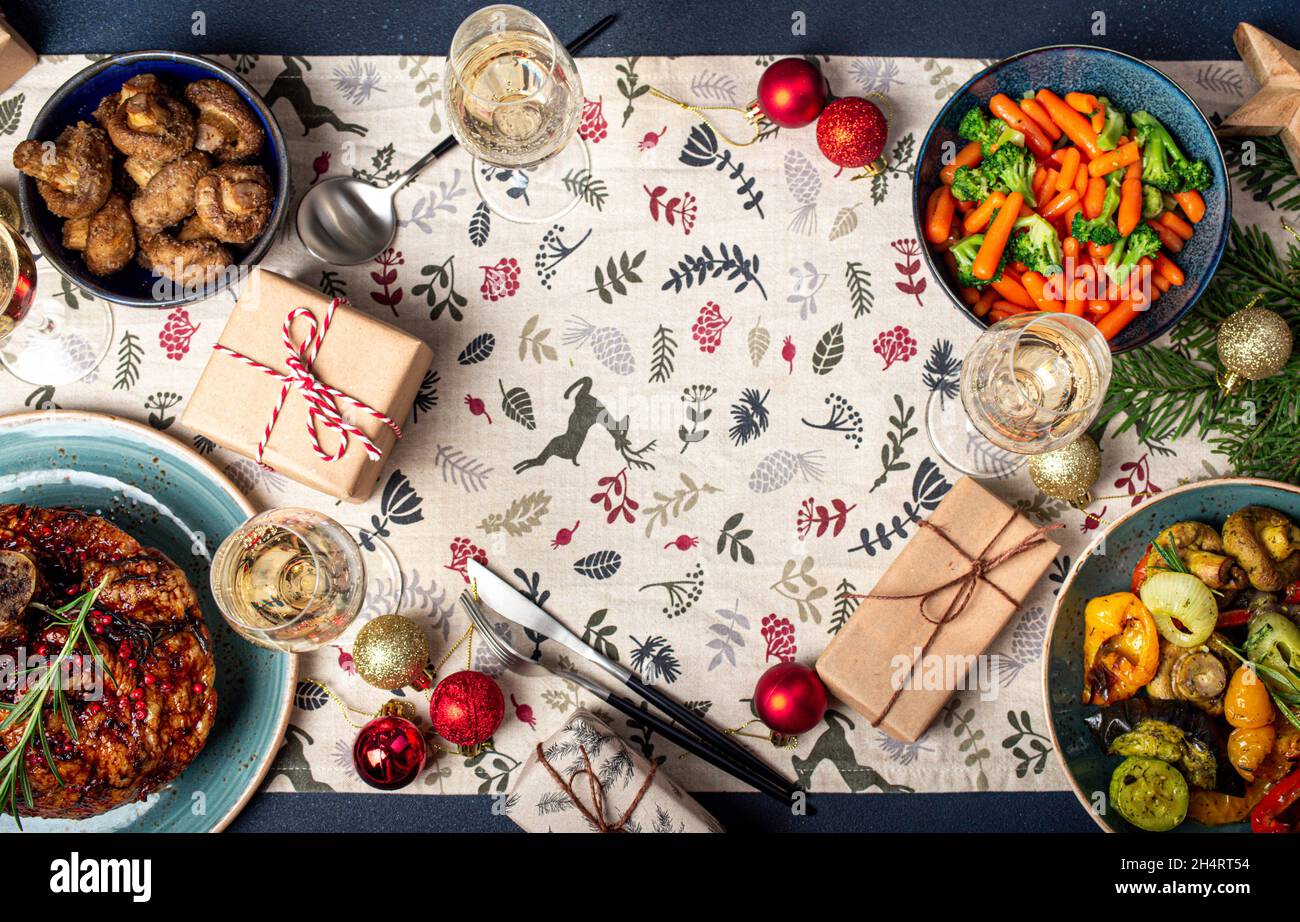 Christmas table top view banner space for text Stock Photo - Alamy